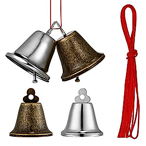 4 Pieces Vintage Style Brass Hanging Bell Christmas Bell Metal Door Bell Small Polished Brass Bells Hanging Rope for DIY Craft Elephant Dog Camel Bells Door Offices Home Garden Xmas Decoration