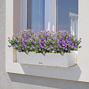 Momkids 4 Pcs Sprlng Artifical Flower & Plant Outdoor Uv Resistant Faux Plastic Floral Fake Greenery Shrubs Hanging Plant Planter for Home Garden Window Box Balcony Porch Decoration (Purple)