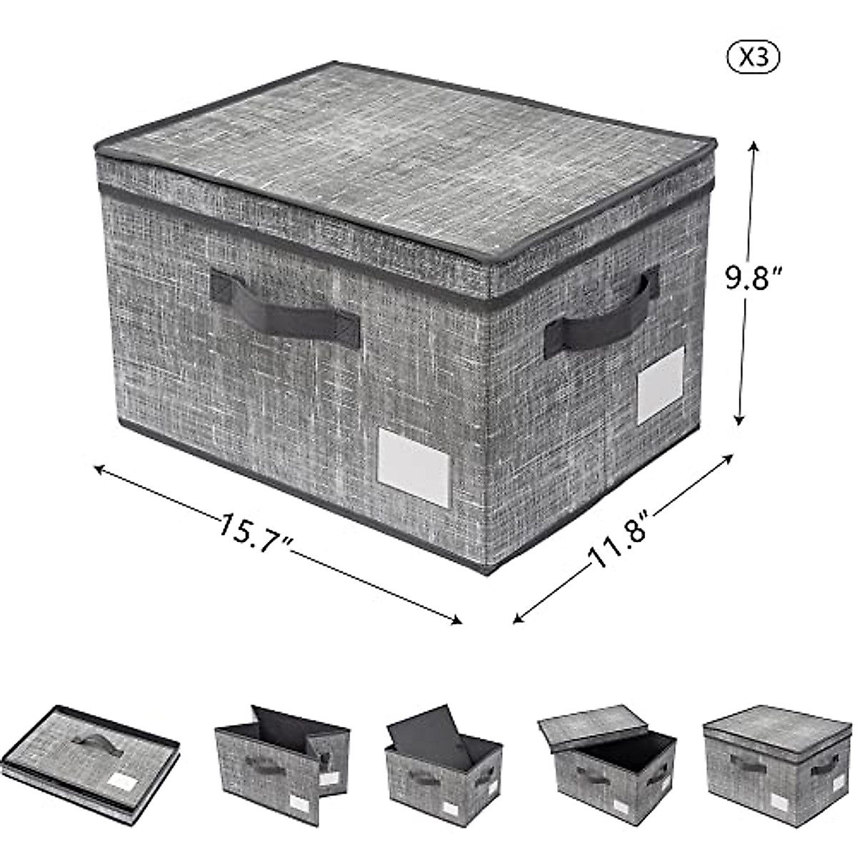 DOVAMY Fabric Storage Bins with Lids, Foldable Decorative Storage Boxes, Shelf Organizer for Closet, Storage Baskets, 15.7”L x 11.8”W x 9.8”H, Light Grey BDR0302