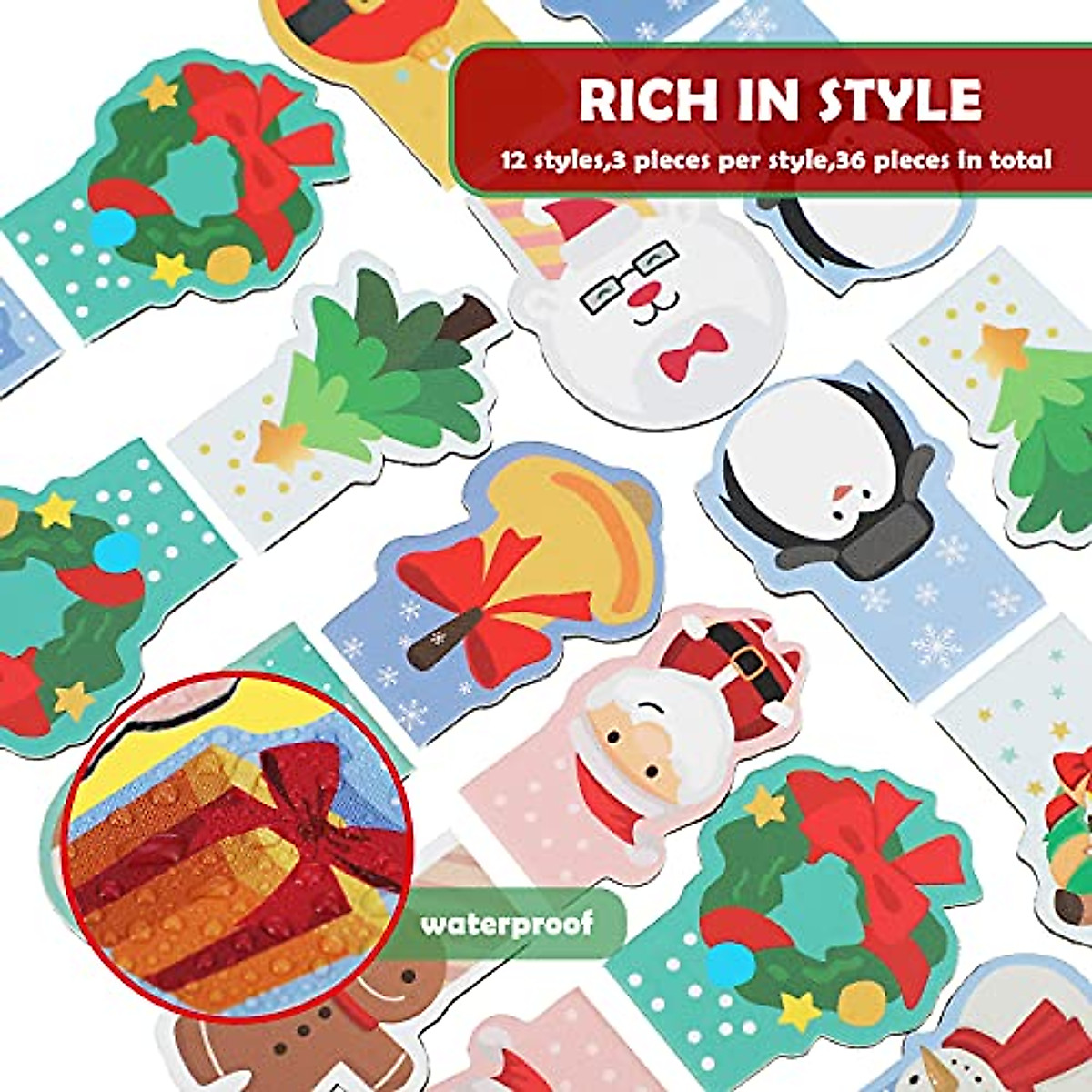 36 Pieces Christmas Magnetic Bookmarks Bulk Double Sided Page Marker Cute Santa Snowman Pattern Bookmarks Xmas Page Clips for Kids Winter Holiday School Gift