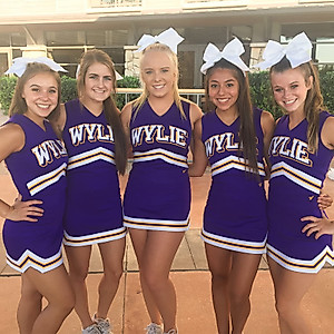 2 PCS 8 Inch Cheer Hair Bows Large Cheerleading Big Hair Bows with Ponytail Holder for Teen Girls-White