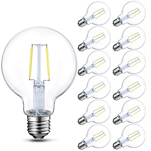 Energetic 12-Pack LED Globe G25 Dimmable Edison Light Bulb, 40 Watt Equivalent, 5000K,350LM, E26 Medium Screw Base, Christmas Light, G80 LED Edison Light Bulb, UL Listed…