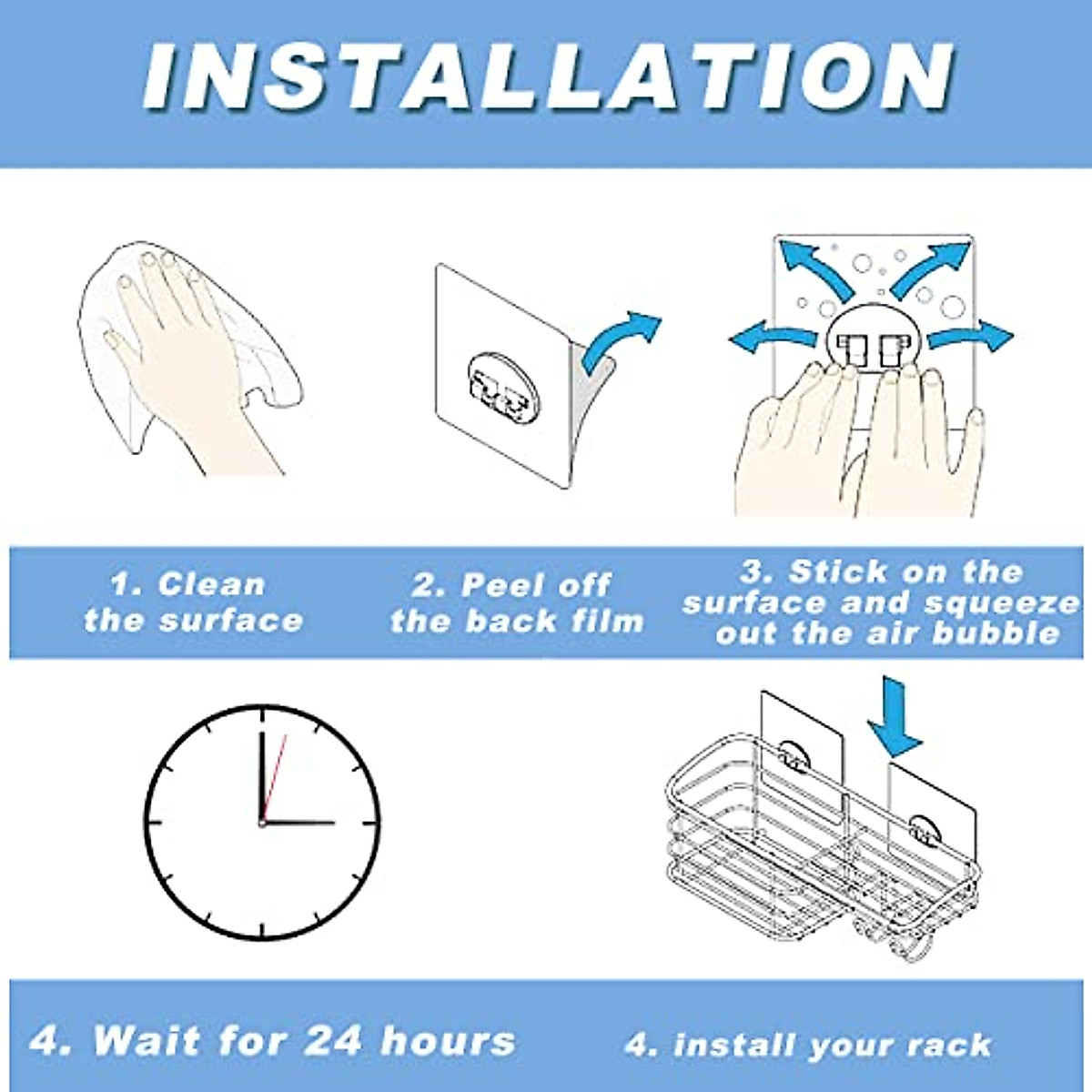 Shower Caddy Adhesive Replacement Stickers Hooks Adhesive Pack of 10 for Corner Shelf Basket Bathroom Shelf, Shower Caddy Hanging