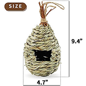 Gute Hummingbird House for Outside, Grass Hanging Wren Finch Song Birds House for Nesting, Hand Woven Hummingbird Nest for Outdoor Tree Decorations Gardening Gift, 2 Pack