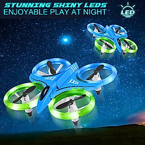 AUBNICO Drones for Kids, RC Drone with LED Night Lights One Key Take Off Landing Flips - Altitude Hold, Auto Rotating, 3D Flip, Headless Mode, Indoor Quadcopter Gift Toys for Boys Girls (Blue)