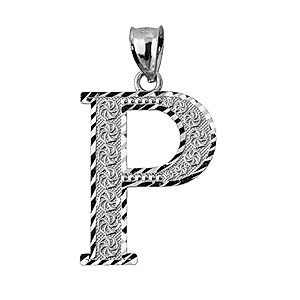Claddagh Gold 925 Sterling Silver Initial Letter P Charm Pendant, 1.25"