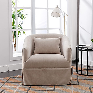 HANLIVES Swivel Barrel Chair Set of 2,360 Degree Swivel Accent Chairs with Pillow,Modern Round Comfy Linen Blend Fabric Accent Chair Single Chair Armchair for Living Room(Beige)