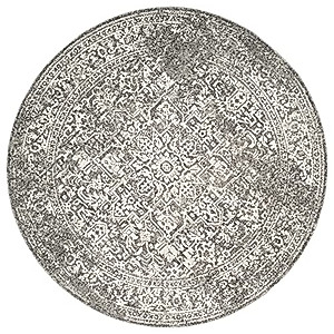 SAFAVIEH Evoke Collection 5'1" Round Grey/Ivory EVK256D Oriental Distressed Non-Shedding Dining Room Entryway Foyer Living Room Bedroom Area Rug