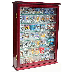 DisplayGifts Shot Glass Display Case Wall & Standing Curio Cabinet Shelf Unit Small Curio Cabinet (Cherry Finish)