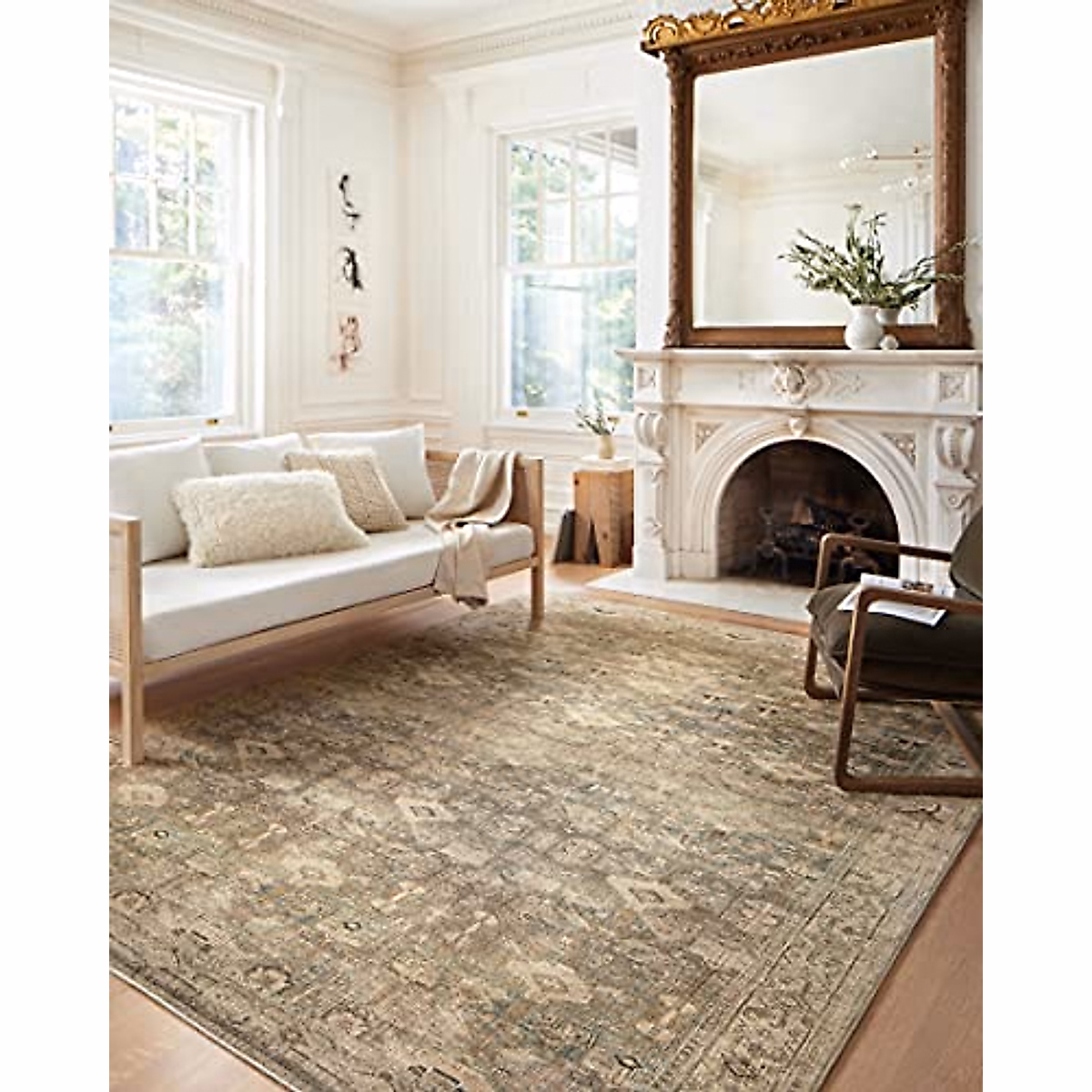 Loloi II Margot Collection MAT-04 Antique / Green 7'-6" x 9'-6", 3.8" Thick, Area Rug, feat.CloudPile, Soft, Durable, Printed, Medallion, Low Pile, Non-Shedding, Easy Clean, Living Room Rug