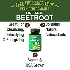 USDA Organic Beet Root Vegan Capsules. Beets Juice Powder Super Food Pills 1200 mg. Nitric Oxide Energy Boosting Beetroot Extract Capsules. Polyphenol Support Supplement for Women and Men