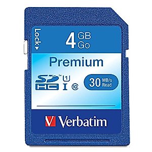Verbatim 4GB Premium SDHC Memory Card, UHS-I U1 Class 10, Blue (96171)