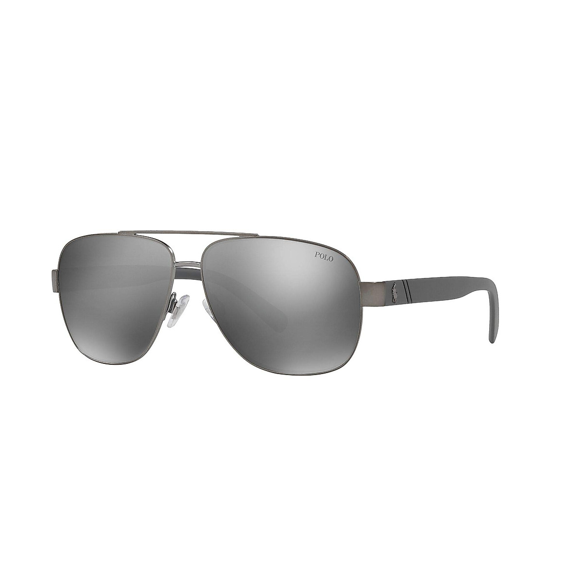 Polo Ralph Lauren Men's PH3110 Aviator Sunglasses, Semi-Shiny Dark Gunmetal/Mirror Silver, 60 mm