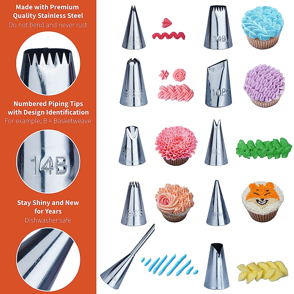 RFAQK 30PCs Piping Bags and Tips Set with EBook - Frosting Piping Kit with 10 Piping Tips,10 Pastry Bags, 2 Reusable Bags, 3 Icing Scrapers, 2 Couplers & 2 Ties for Cookies Cake Decorations (Pink)