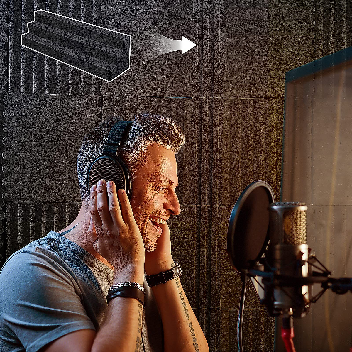 DEKIRU Acoustic Foam Bass Traps Corner Block foam, Studio Foam Sound Proof Foam Panles Noise Dampening Wall Soundproofing Padding, Ideal for Studio, Home or Theater (12"X3"X3", Black)