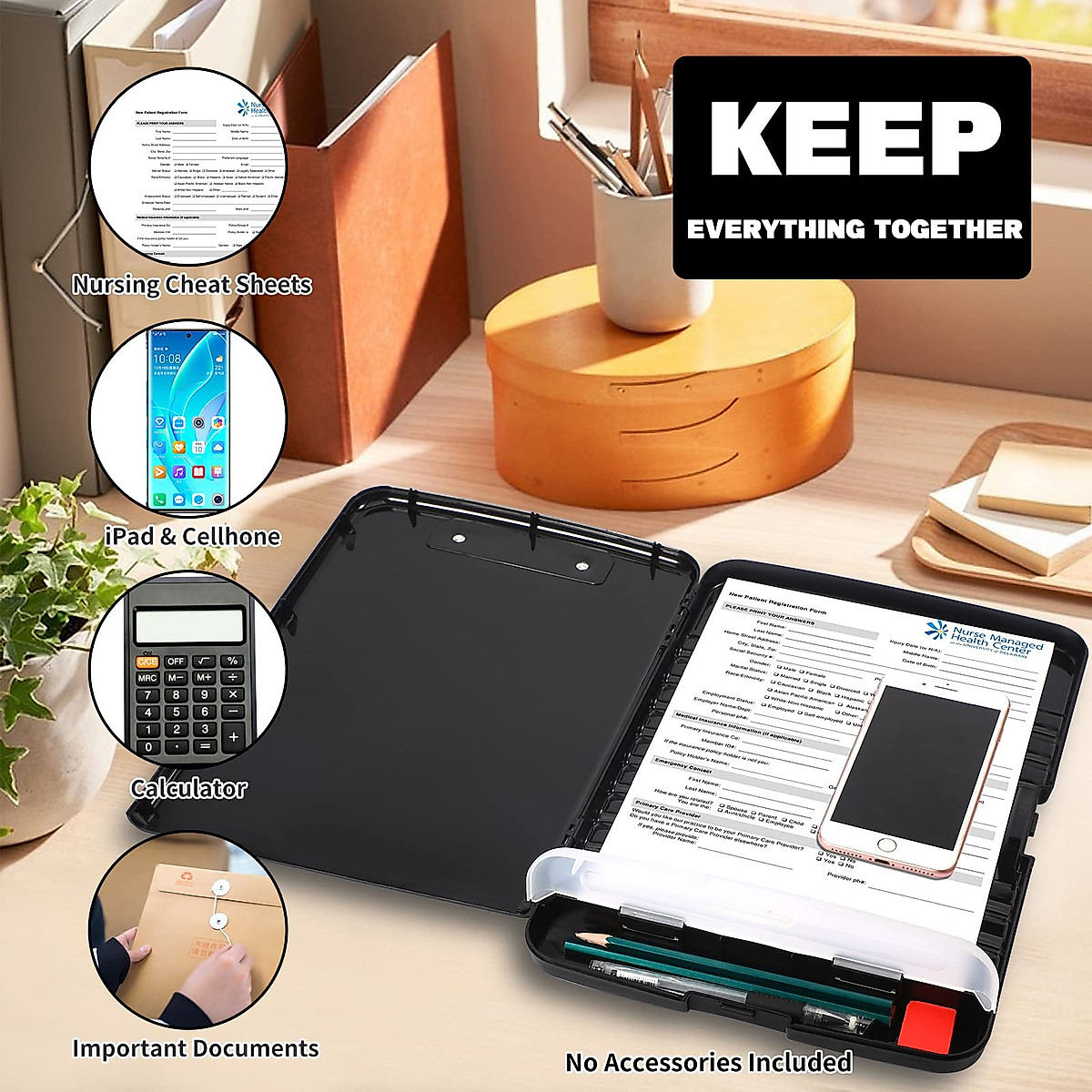 YEAHVIY Clipboard with Storage, Large Capacity Nursing Clipboards with Low Profile Clip, Heavy Duty Plastic Storage Clipboard with Pen Holder, Side-Opening, Multifunctional Clipboard Case for Writing