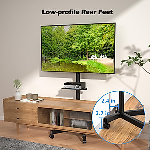 BONTEC Mobile TV Stand, Tilt Rolling TV Cart with Media Shelf and Locking Wheels, Fits 23-60” LED, LCD, OLED Flat & Curved TVs, Holds Up to 55lbs, Max VESA 400x400mm