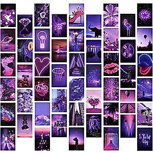 BEISHIDA Room Decor Aesthetic,Charm Purple Pastel Wall Collage Kit Aesthetic Poster Aesthetic Wall Decor for Bedroom Purple Theme Pictures Bedroom Decor for Teen Girls Aesthetic Collage Kit 50pcs