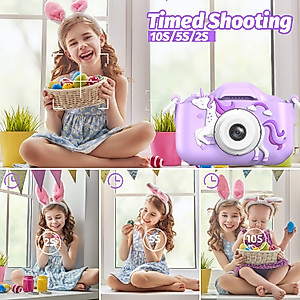 Mgaolo Children's Camera Toys for 3-12 Years Old Kids Boys Girls,HD Digital Video Camera with Protective Silicone Cover,Christmas Birthday Gifts with 32GB SD Card (Purple)