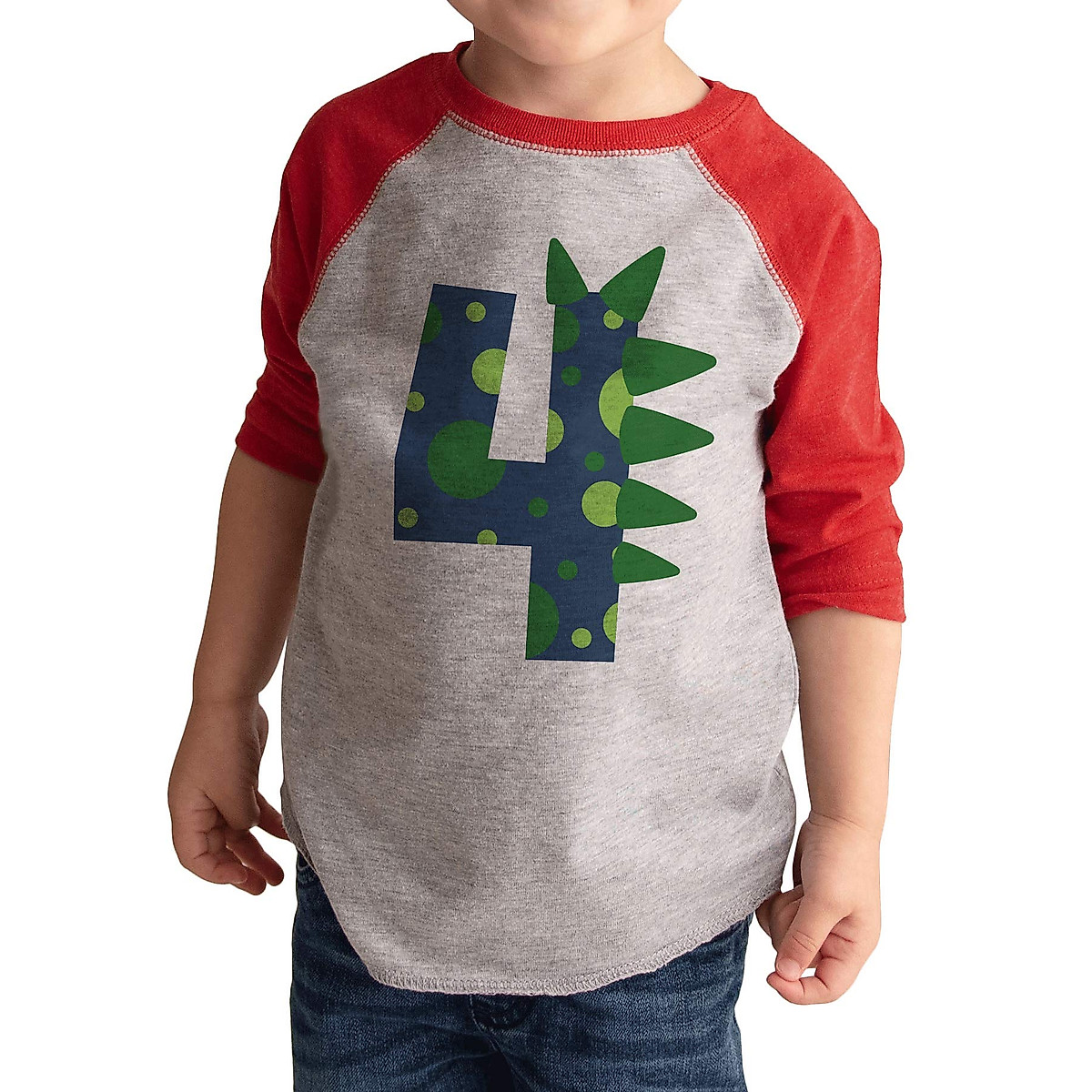 7 ate 9 Apparel Boy's Four 4 Fourth 4th Dinosaur Birthday Dino Red Raglan Tee 5T