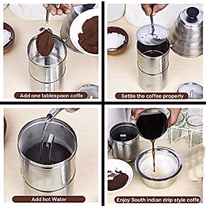 KERAM south indian drip coffee maker 4/5 cup 10.14 Oz(300 ml) permanent/reusable phin filter small/mini-metal SS 304 for camping manual dripper makers