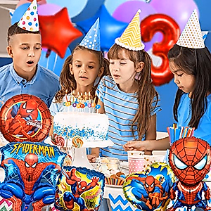 Spiderman Birthday Party Supplies,8PCS Spiderman Foil Balloons,Birthday Party Decorations for Children 3th Birthday Party (Red-3th)