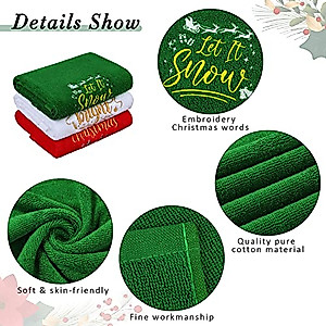 Shojoy 3 Pack Christmas Hand Towels 100% Cotton Large Size 25 x 14 Inch Christmas Theme Embroidery Towels for Christmas Home Bathroom Kitchen Decor (Red, Green, White)