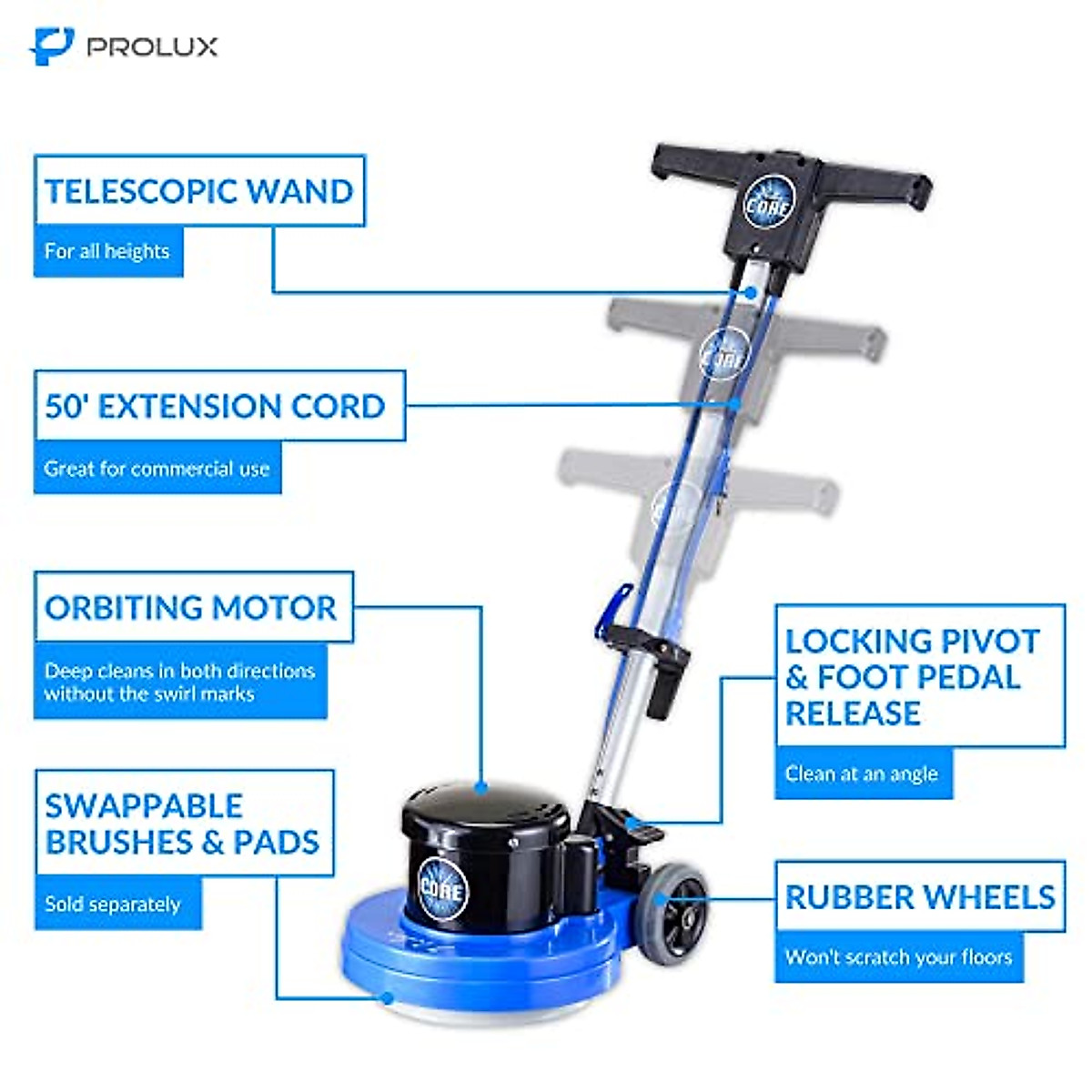 Prolux Core Heavy Duty Single Pad Commercial Polisher Floor Buffer Machine Tile Scrubber (13 Inch Medium Duty Buffer Only)
