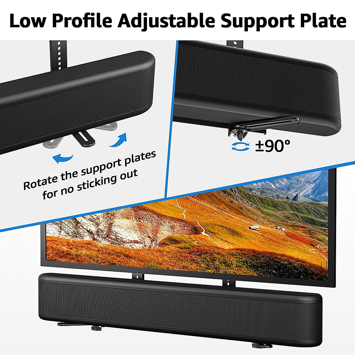 MOUNTUP Universal Soundbar Mount Sound bar Bracket for Mounting Above or Under TV,Low Profile Adjustable Shelf with 6.5" Fits Most Soundbar with Holes/Without Holes up to 15LBS for Saving Space MU9121