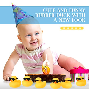 Chivao 100 Pcs Rubber Ducks with Sunglasses in Bulk Mini Yellow Rubber Duck Gifts Squeak Bath Float Bathtub Toys for Cruise Gift Exchange Christmas Birthday Party Supplies
