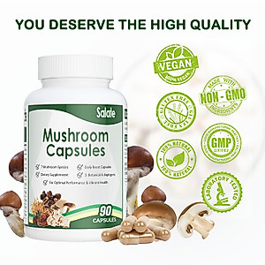 Salate Lion's Mane Supplement Organic Mushroom Extract for Memory and Focus, Concentration & Immune Support Brain Capsules with 100% Fruit Bodies & Extracts