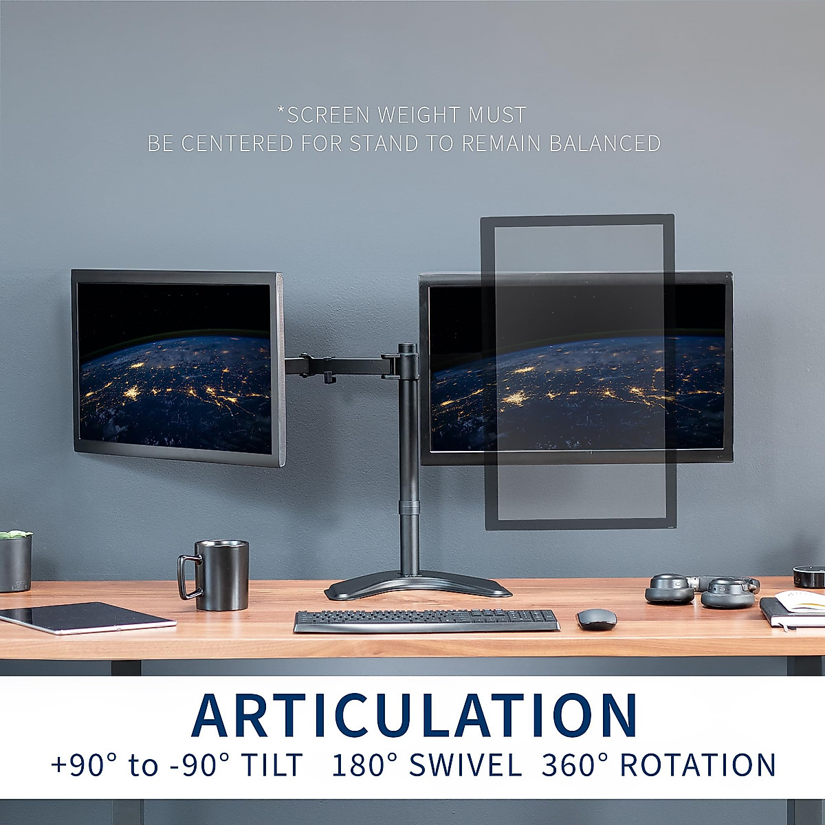 VIVO STAND-V002F Dual LED LCD Monitor Free-Standing Desk Stand for 2 Screens up to 27 Inch Heavy-Duty Fully Adjustable Arms with Max VESA 100x100mm