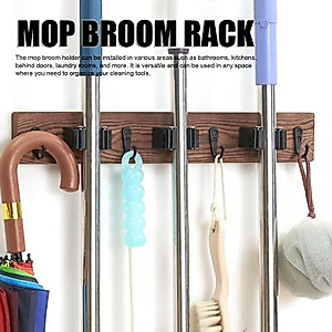 2PCS Mop and Broom Holder Wall Mount, Broom Holder Wood Broom Rack Garden Tool Rack Organizer for Laundry Room Decor with 3 Slots 4 Hooks