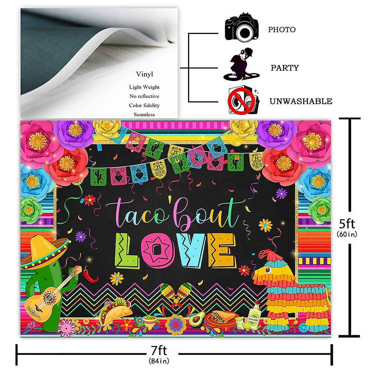 Avezano Taco Bout Love Backdrop Cactus Flower Wedding Photography Background Mexican Fiesta Themed Bridal Shower Bachelorette Party Banner Decoration Supplies (7x5ft)
