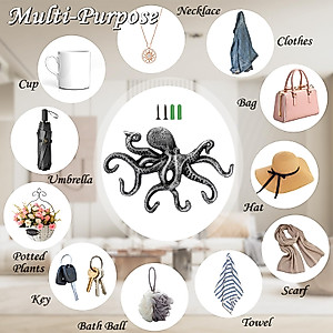 Sumnacon Cast Iron Coat Hook Octopus Towel Holder with 6 Hooks Decorative Towel Rack with Screws Octopus Key Holder Wall Nautical Wall Hook for Enterway Bathroom Retro Silver