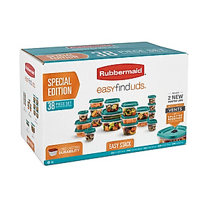 Easy Find Vented Lids Food Storage Containers Set of 19 (38 Pieces Total) Plastic Containers | Reusable and Stackable Meal Prep Containers - Teal (Teal)