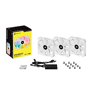 CORSAIR iCUE SP120 RGB ELITE Performance 120mm PWM Triple Fan Kit with iCUE Lighting Node CORE - White