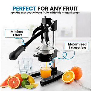 Zulay Professional Citrus Juicer - Manual Citrus Press and Orange Squeezer - Metal Lemon Squeezer - Premium Quality Heavy Duty Manual Orange Juicer and Lime Squeezer Press Stand, Black