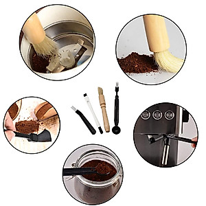 Kyuionty Coffee Grinder Cleaning Brush, Espresso Machine Brush Kit Wood Handle & Natural Bristles Wood Dusting Espresso Brush Set with Spoon for Bean Grain Coffee Tool (Pack of 4)