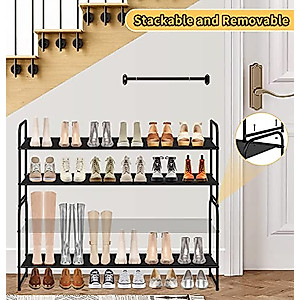 SLEEPING LAMB Long 2-Tier Shoe organizer for Closet, Stackable Wide Shoe Rack Holds 18-Pairs Low Shoe Shelf Storage for Bedroom, Floor, Entryway(Black)