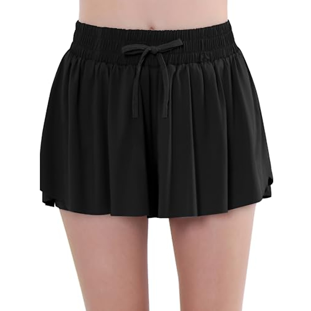 EXARUS Girls Butterfly Flowy Shorts Athletic Running 2 in 1 Cheer Preppy Tennis Dance Flutter with Pockets High Waisted Kids Black 8Y