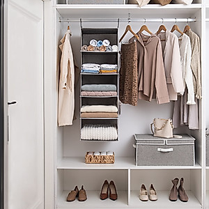 StorageWorks 5-Shelf Jumbo Hanging Storage Closet, Hanging Organizer for Closet Rod, Hanging Cloth Organizer Storage, Canvas, Gray, 13" D x 15" W x 47 ¾" H