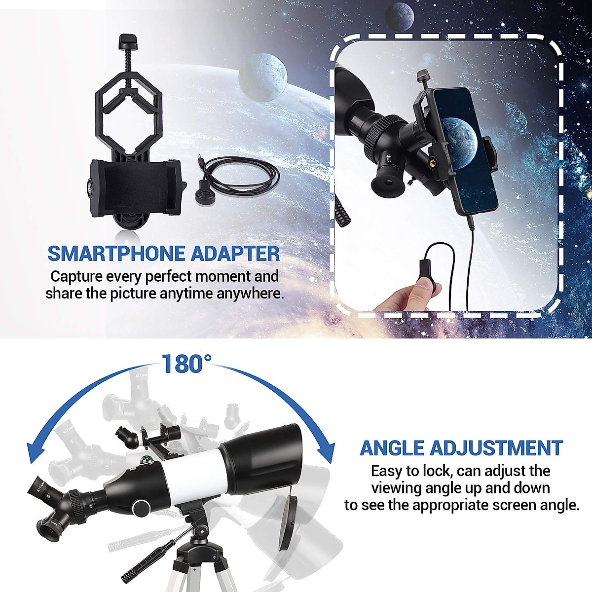 Telescopes for Adults Astronomy, 80mm Large Aperture for Astronomy Beginners, Adults 3 Rotatable Eyepieces Refractor Telescope 400mm/80mm with Tripod, Phone Adapter