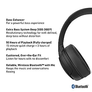 Panasonic RB-M300B Deep Bass Wireless Bluetooth Immersive Headphones with XBS DEEP and Bass Augmentation (Black) (RB-M300B-K)