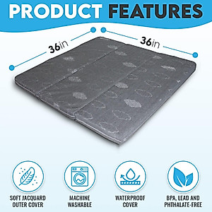 Sleepah Square 36x36 Mattress Pad (Trifold) Waterproof Memory Foam Portable Mattress Topper w Removable Cover Compatible with Joovy Room 2 Delta Children Century Thick Dual Sided