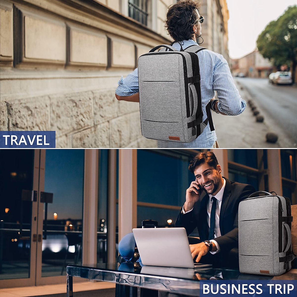 MIYCOO Travel Backpack for Women Men，Carry on Backpack Large Laptop Backpack Hiking Backpack School Bag for Outdoor Sports, Grey