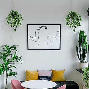 TNNTOPELE Fake Hanging Plants with Pots, 2 Pack Artificial Faux Anthurium Leaf Hanging Basket Plant for Wall Home Room Indoor Outdoor Decor