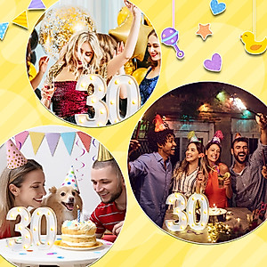 Treela 8.7'' Birthday Decorative LED Light up Numbers, Glitter Marquee Number Sign for Night Birthday Party Decorations Anniversary Bar LED Sign Backdrop Wall Table Centerpieces(30th,White)