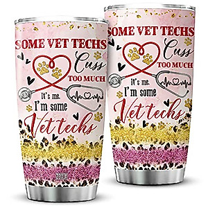 ZOXIX Vet Tech Cups Tumbler Glitter Leopard Stethoscope Medical Veterinarian Coffee Mug With Lid 20oz Stainless Steel Cup Cute Veterinary School Graduation Gifts For Girls