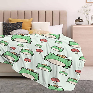 SKT T1 Frog Blanket Cute Frog Mushroom Green Throw Blankets for Kids Girls Boys Adults, Funny Frog Gifts for Frog Lovers, Soft Fluffy Cozy Flannel Blankets for Nap Bed Couch Office 60"x50"